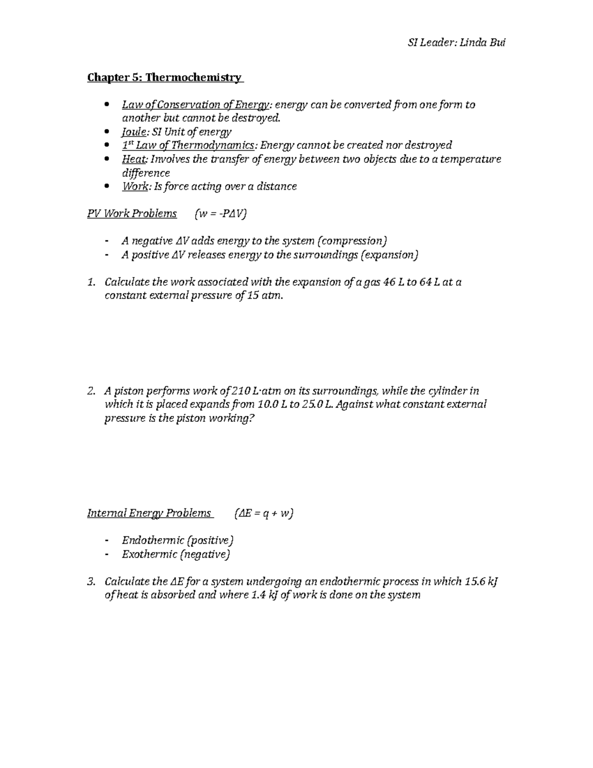 CH. 5 Thermodynamics - Supplemental practice worksheet - SI Leader ...