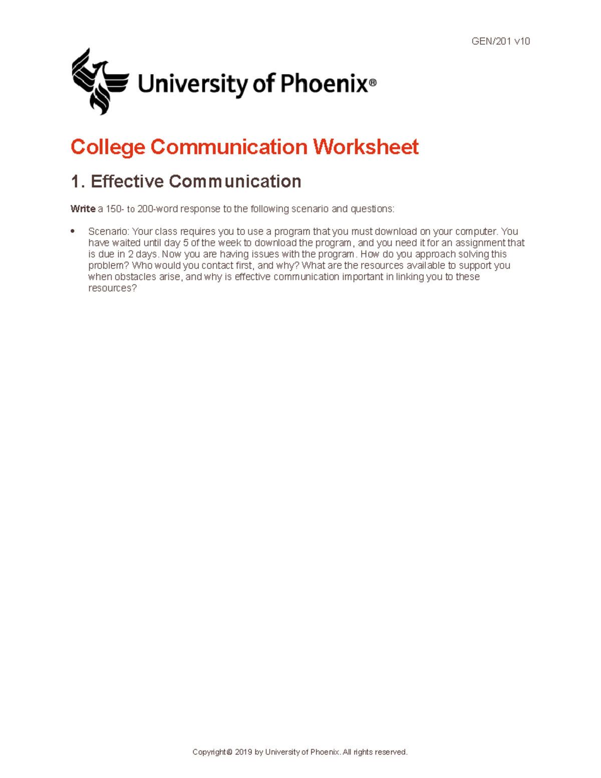 College communication worksheet Baker,L - GEN/201 v College ...
