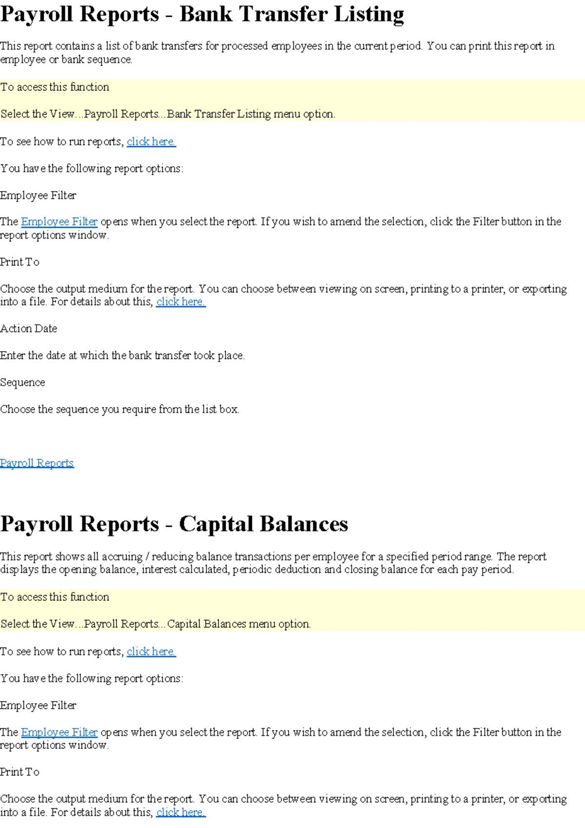 Payroll reporting - Payroll Reports - Bank Transfer Listing This report ...