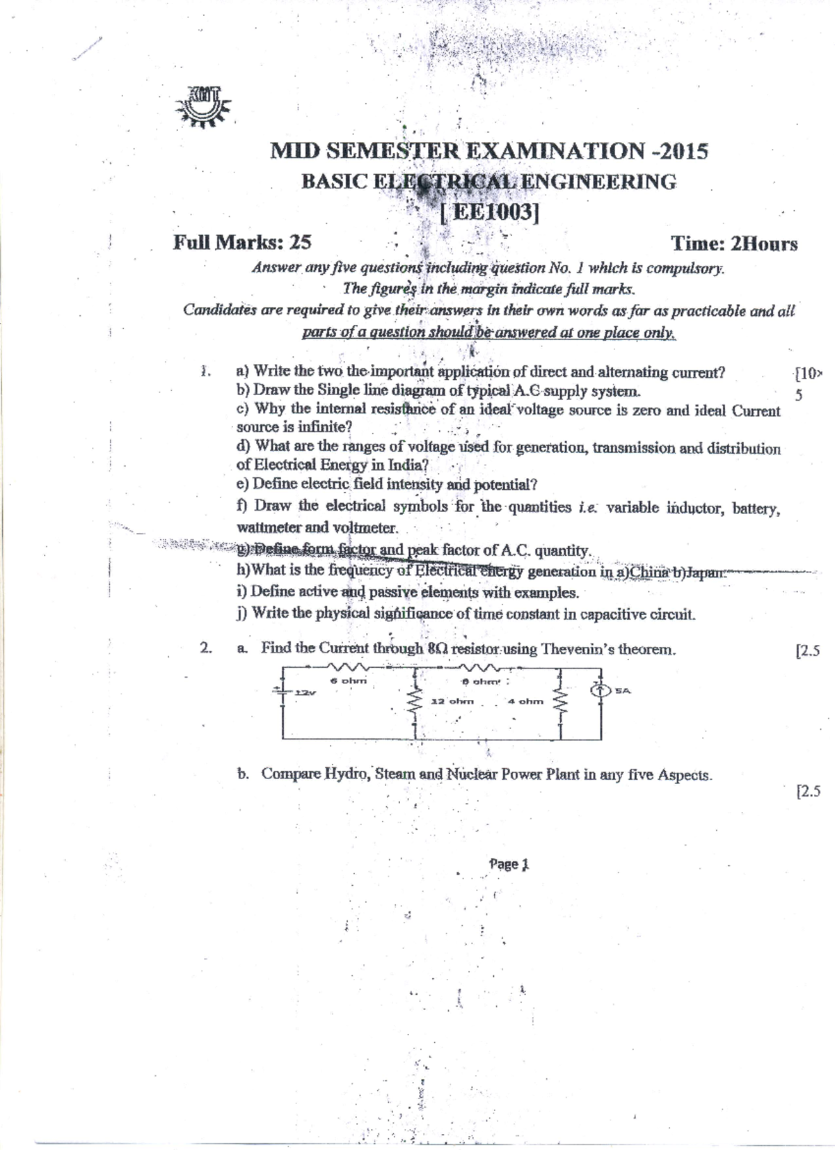 Basic Electrical Notes question paper - Basic Electrical Engineering ...