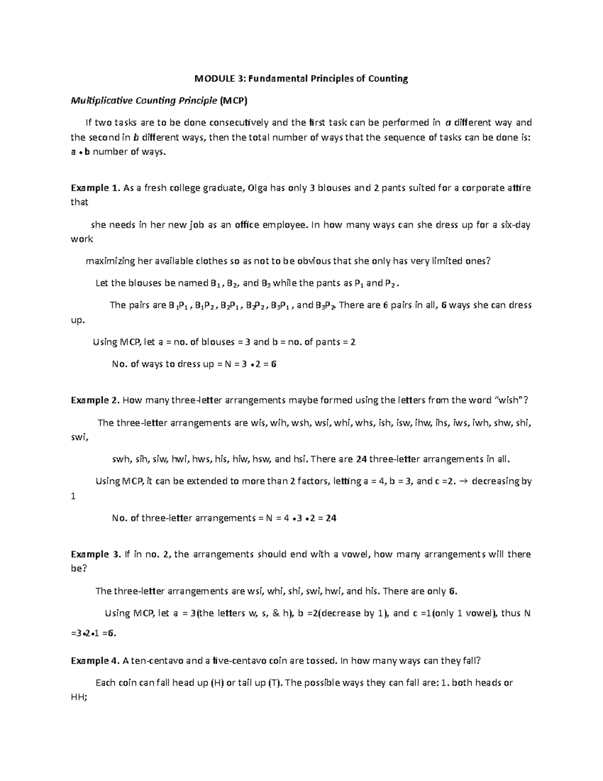 Module 3 Fundamental Principles of Counting - MODULE 3: Fundamental ...