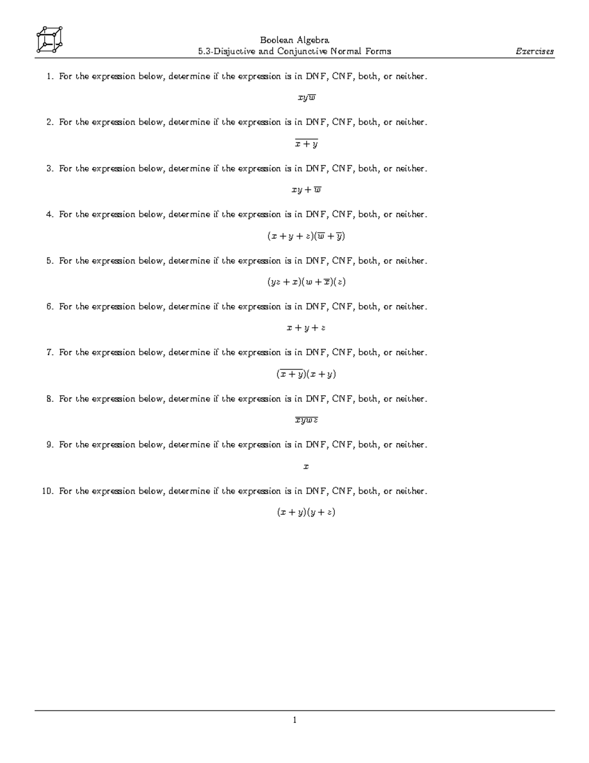 5 - Practice - Boolean Algebra 5-Disjuctive and Conjunctive Normal ...