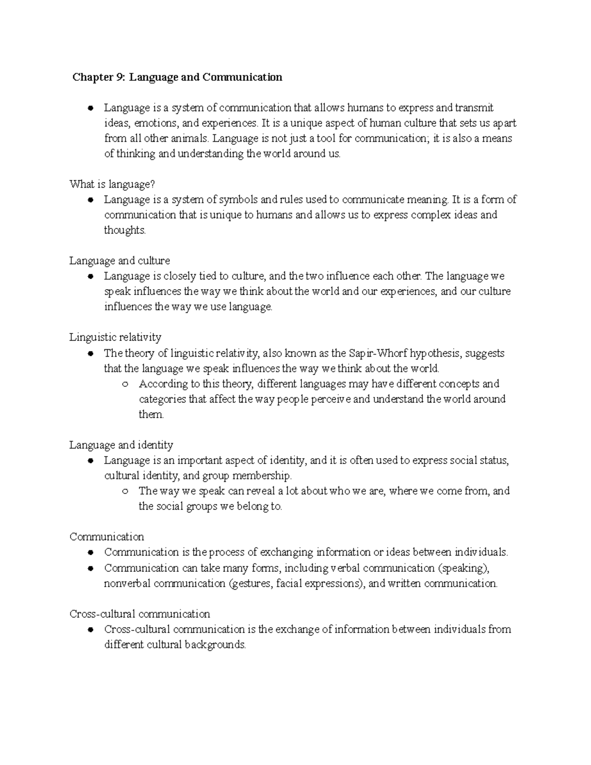 ANTH 101 chapter 9 - ANTH 101 ch 9 - Chapter 9: Language and ...