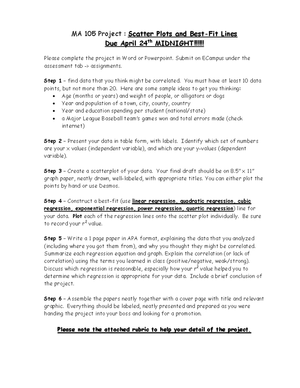 MA105 Project Spring '22 - MA 105 Project : Scatter Plots and Best-Fit ...