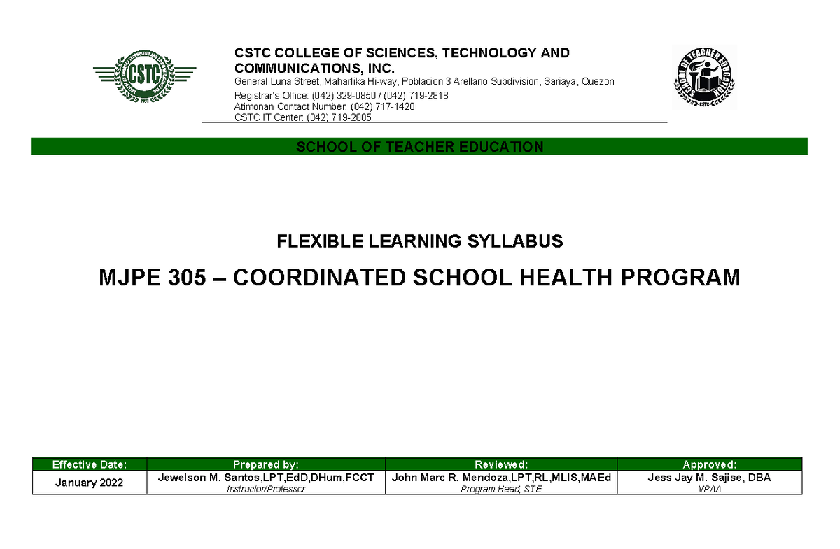 Fls mjpe 305 coordinated school health program - COMMUNICATIONS, INC. General Luna Street ...