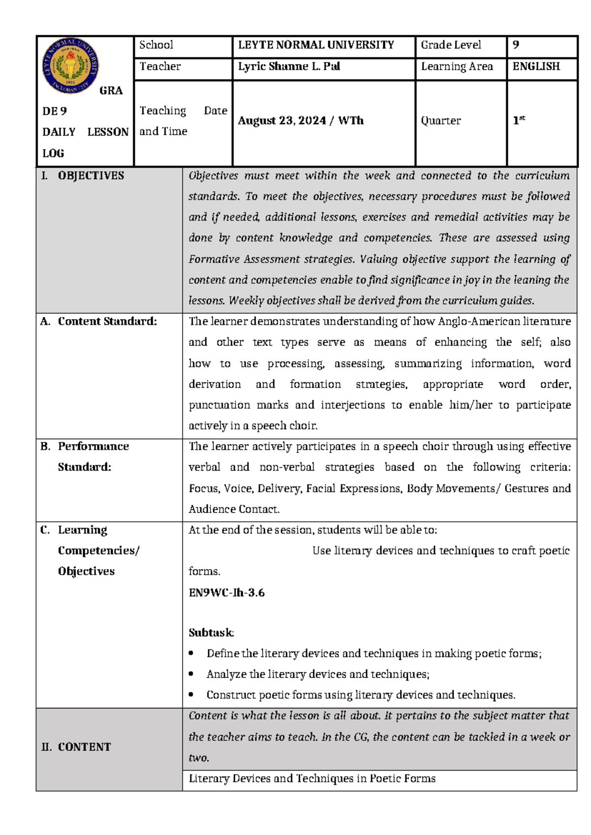 G9 Q1LP - Related to Lesson Plan - GRA DE 9 DAILY LESSON LOG School ...