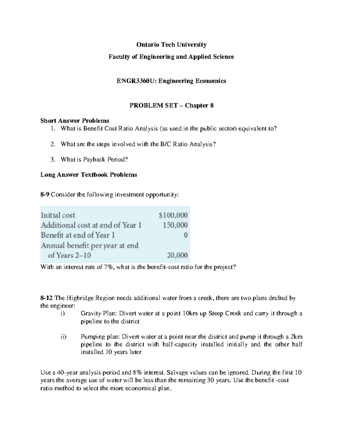 Problem Set Chapter 8 - Ontario Tech University Faculty of Engineering ...