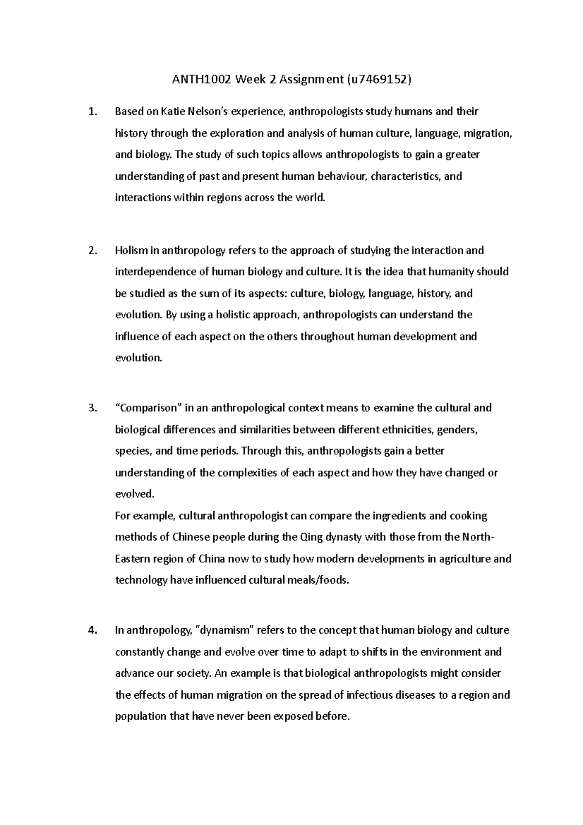 ANTH1002 Week 2 Assignment - ANTH1002 Week 2 Assignment (u7469152) Based on Katie Nelson's - Studocu