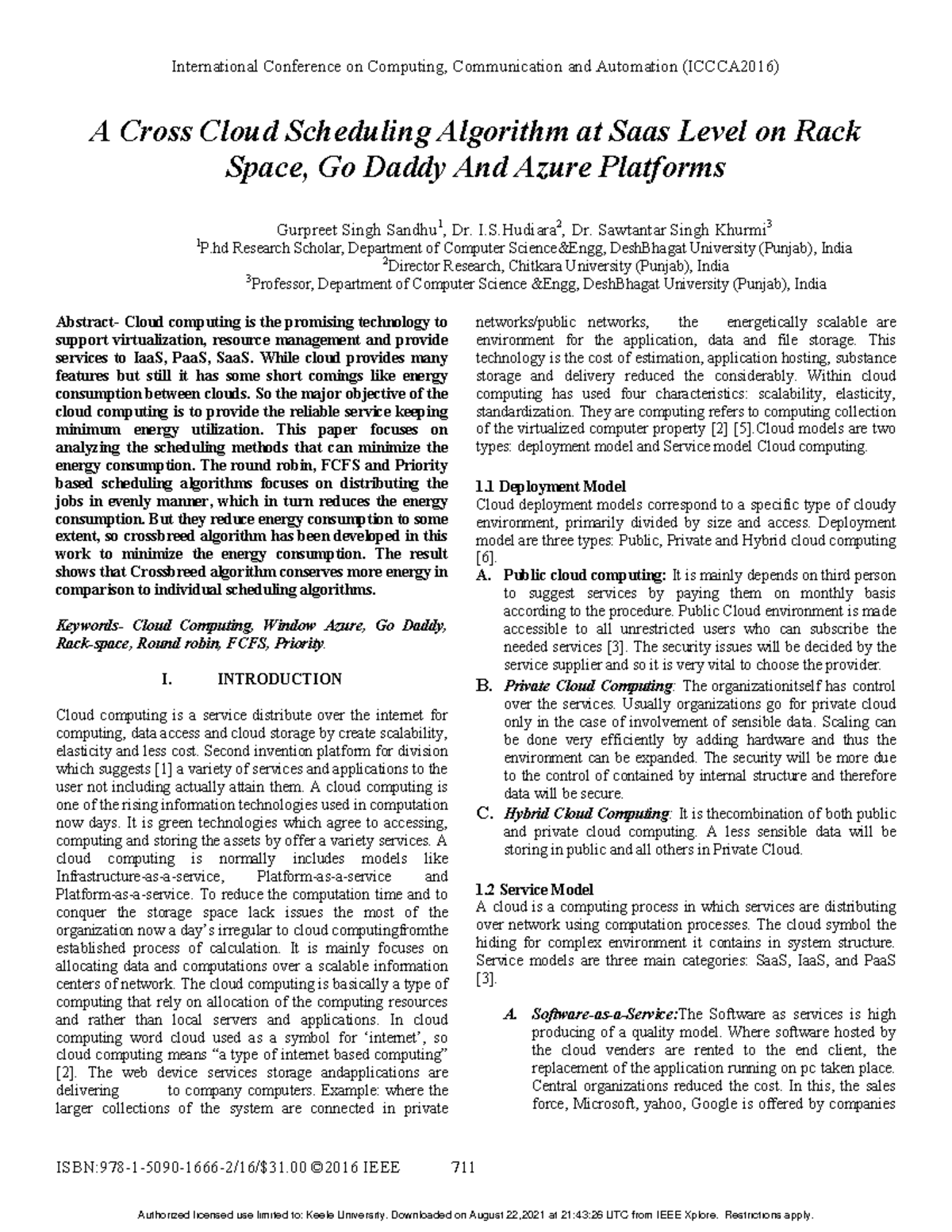 A Cross Cloud Scheduling Algorithm At Saa S Level On Rack Space Go Daddy And Azure Platforms