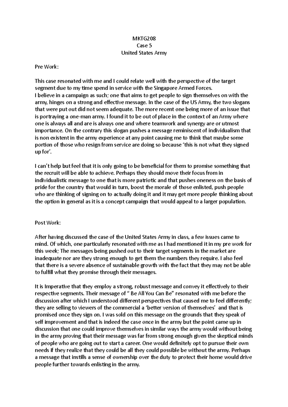 Backup of 43978118 US ARMY case - MKTG Case 5 United States Army Pre ...