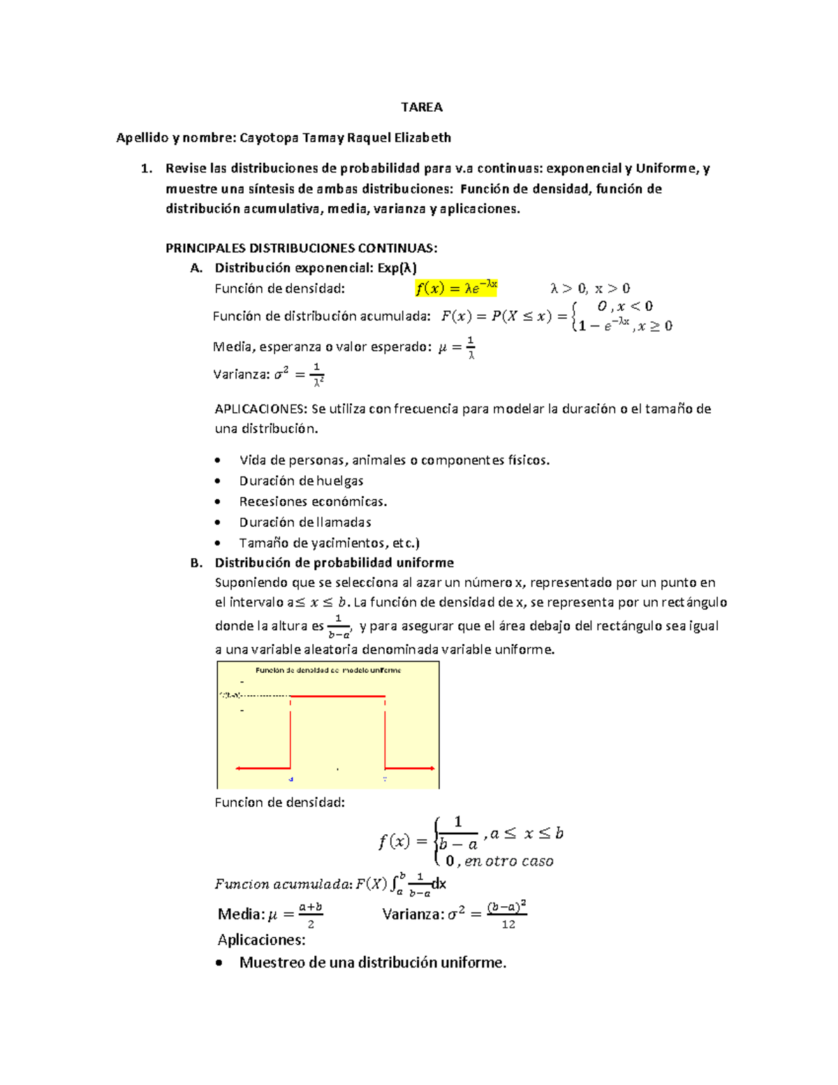tarea, ejercicios - Warning: TT: undefined function: 32 TAREA Apellido y nombre: Cayotopa Tamay ...