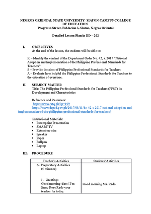 Detailed Lesson Plan in ED 202 ppst - NEGROS ORIENTAL STATE UNIVERSITY ...
