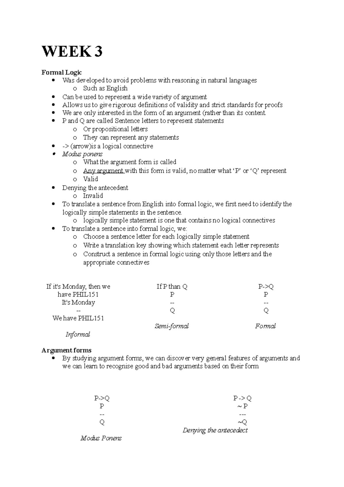 Phil151 W3 Notes WEEK 3 Formal Logic Was Developed To Avoid
