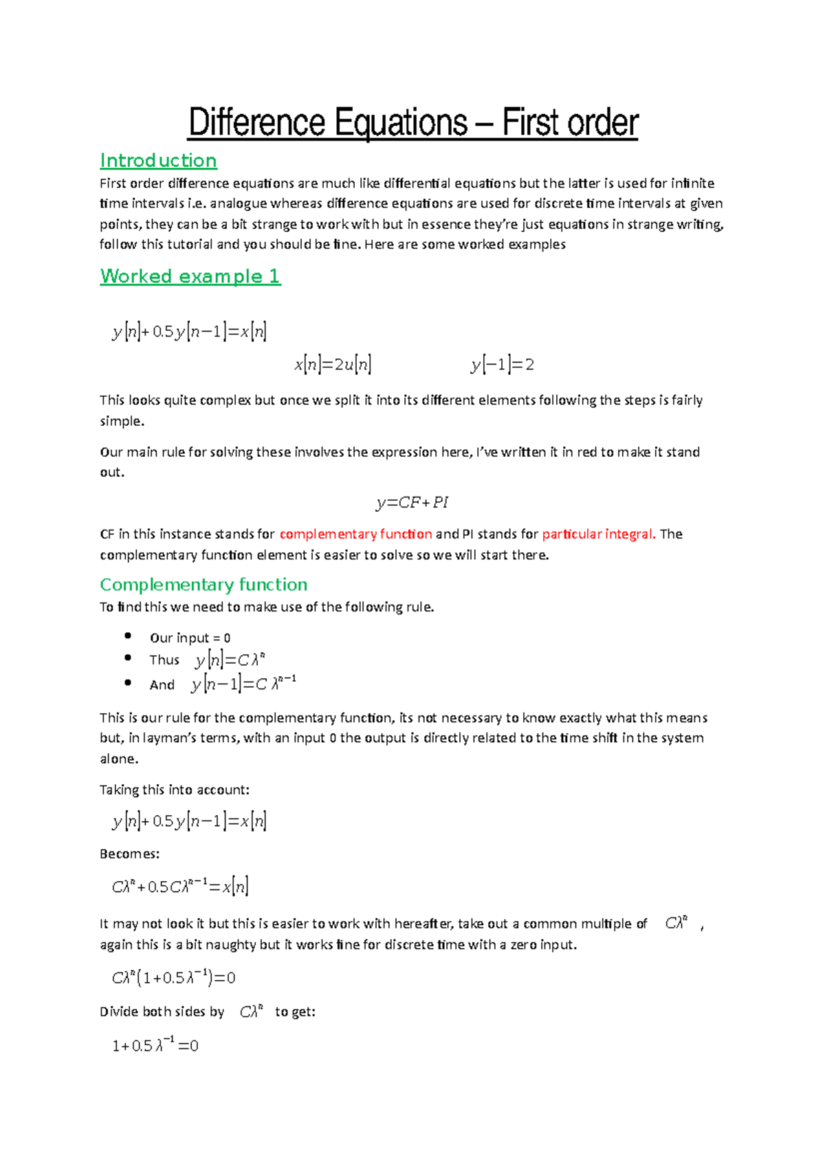 Difference Equations First Order Difference Equations First Order