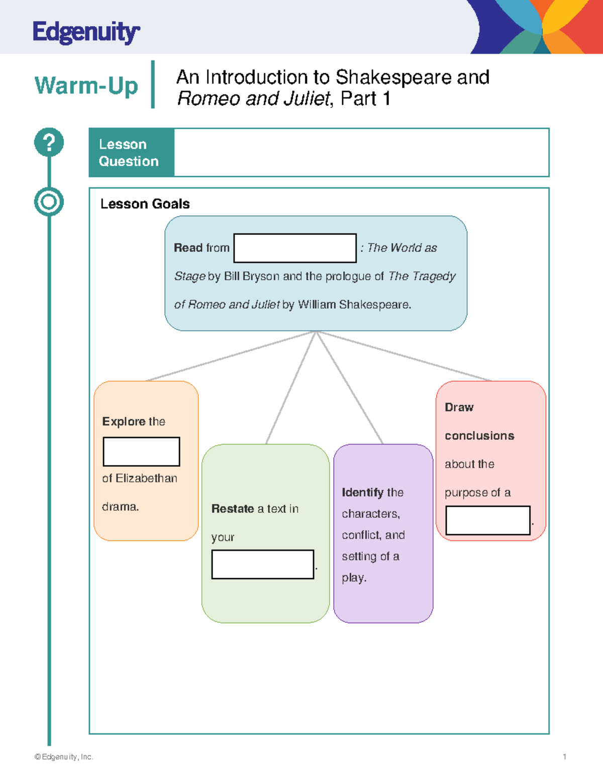 3009 08 01 Introto Shakespeare GN SE - Warm-Up Lesson Question Lesson ...