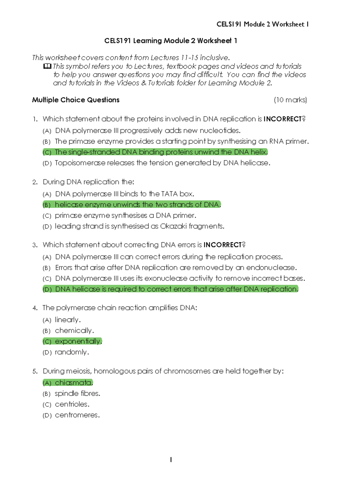 CELS191 Module 2Worksheet 1Questions 2024 - CELS191 Learning Module 2 Worksheet 1 This worksheet ...