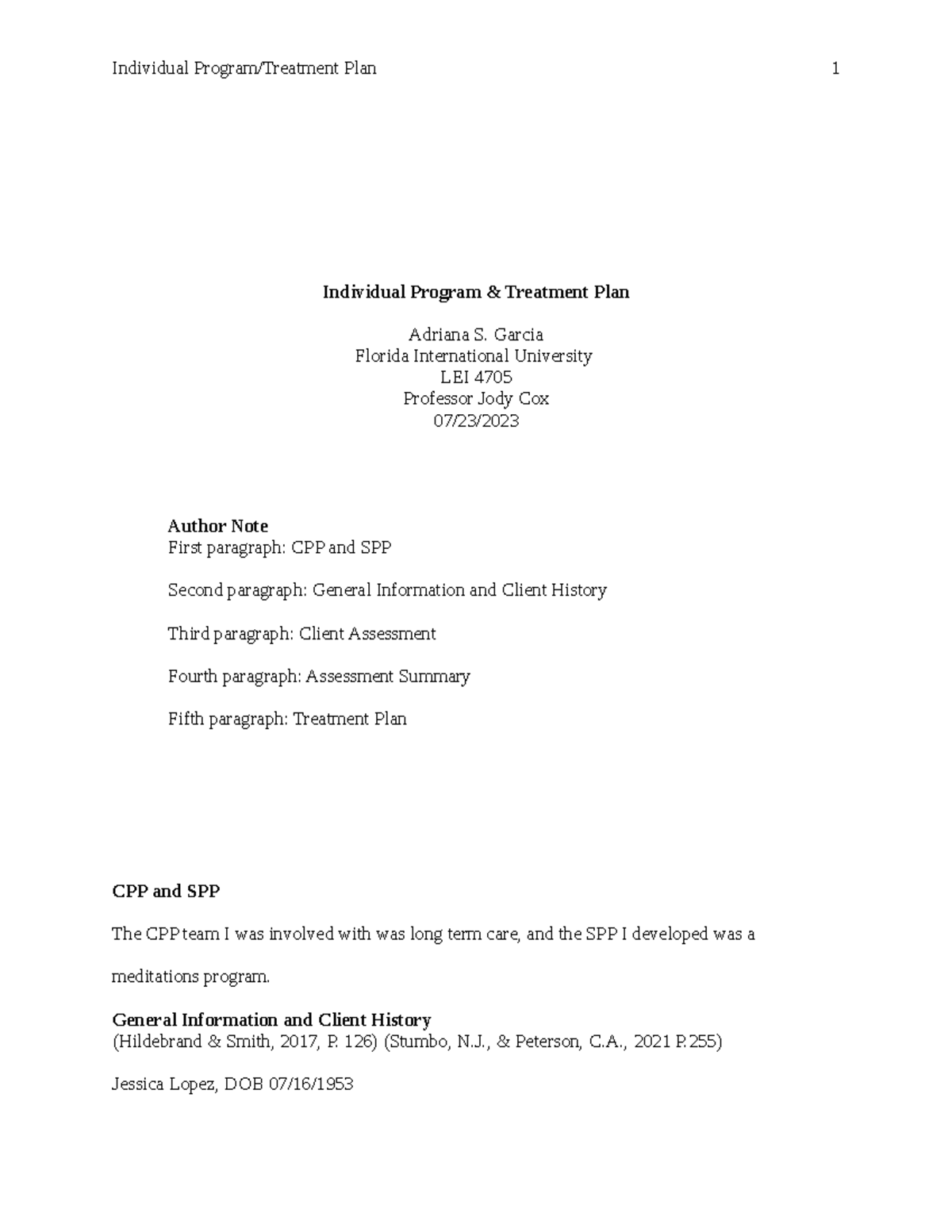 Individual Program Plan and Treatment Plan - Individual Program ...