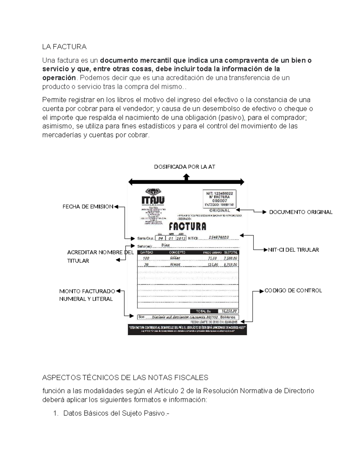Factura, vale, documentos internos - LA FACTURA Una factura es un ...