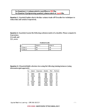 Assignment 1 - Q1. From the tasks listed below which one is a supervised learning problem? a ...