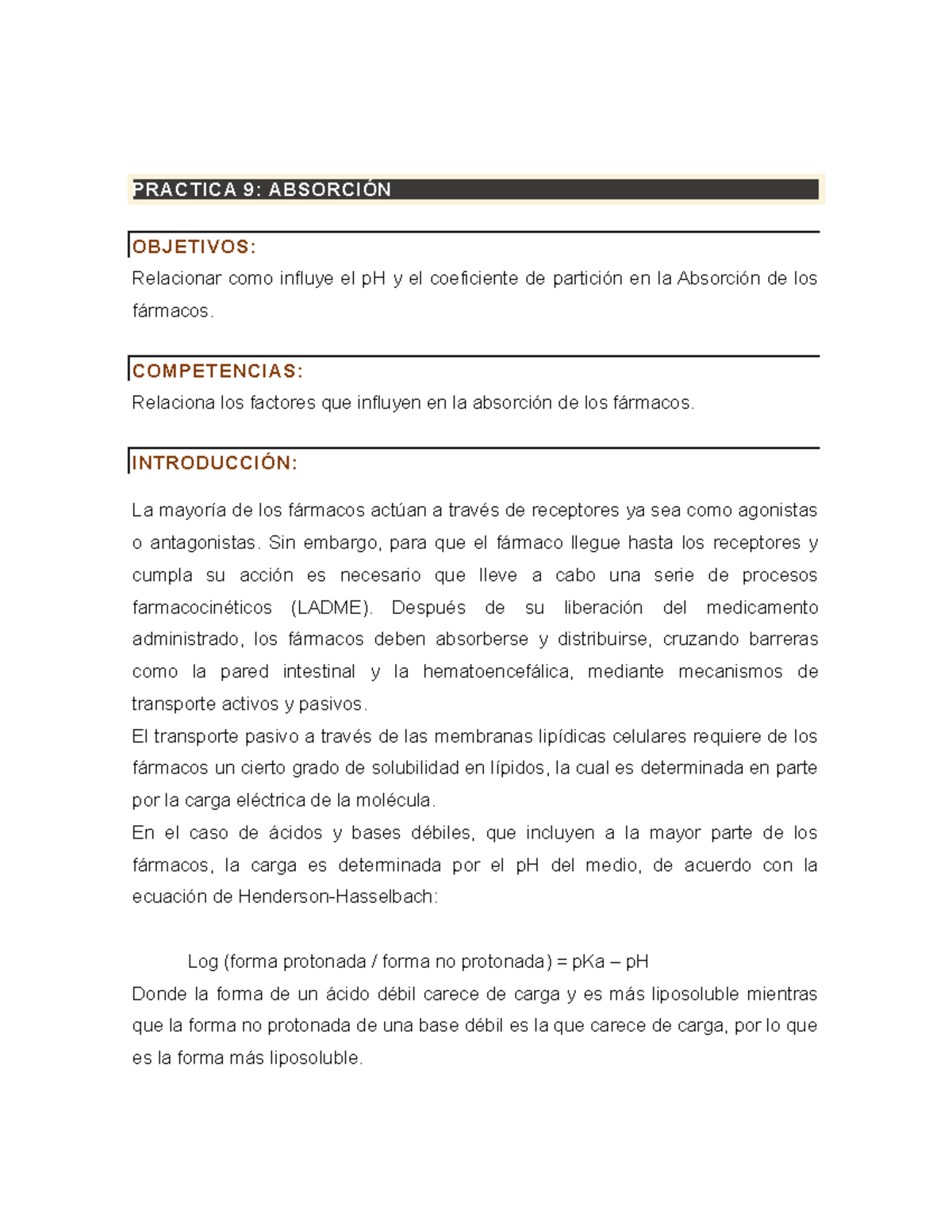 Absorción - gfgfdgfd - PRACTICA 9: ABSORCIÓN OBJETIVOS: Relacionar como ...