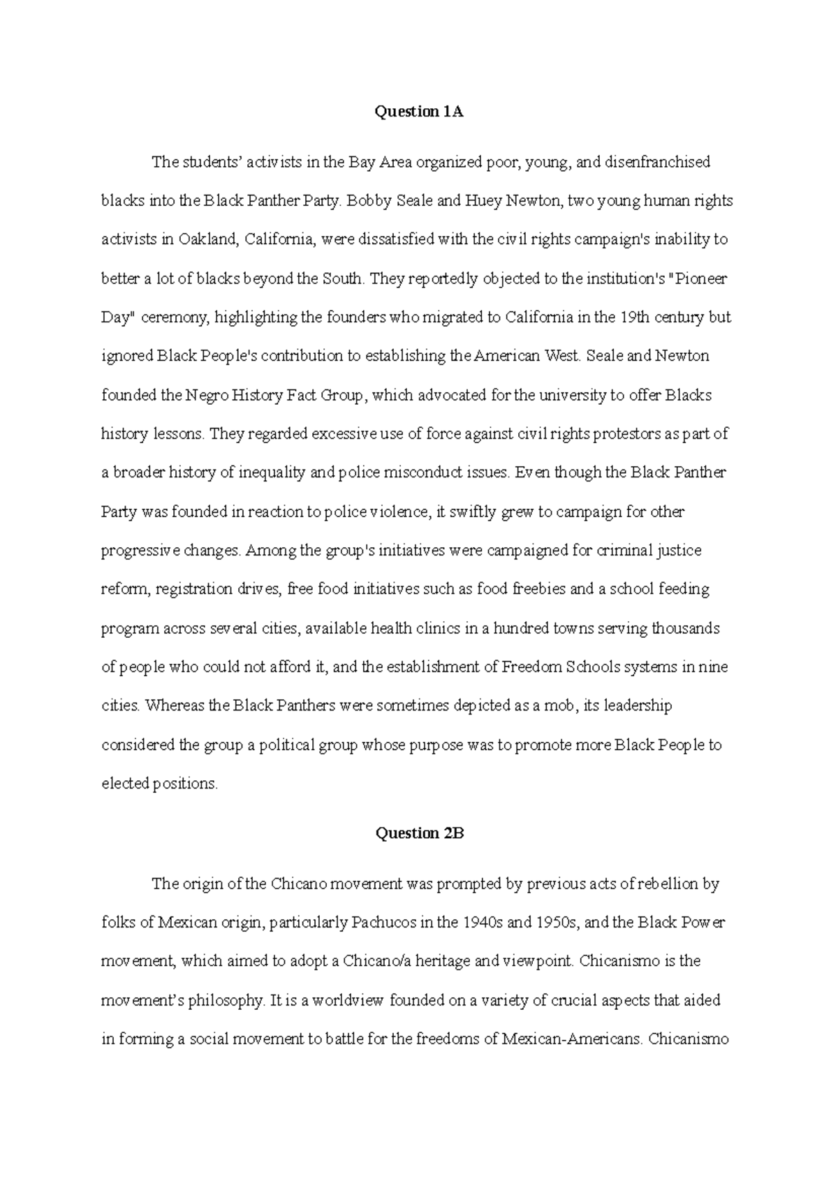 The Chicano Movement and the Free South African Movement - Question 1A ...