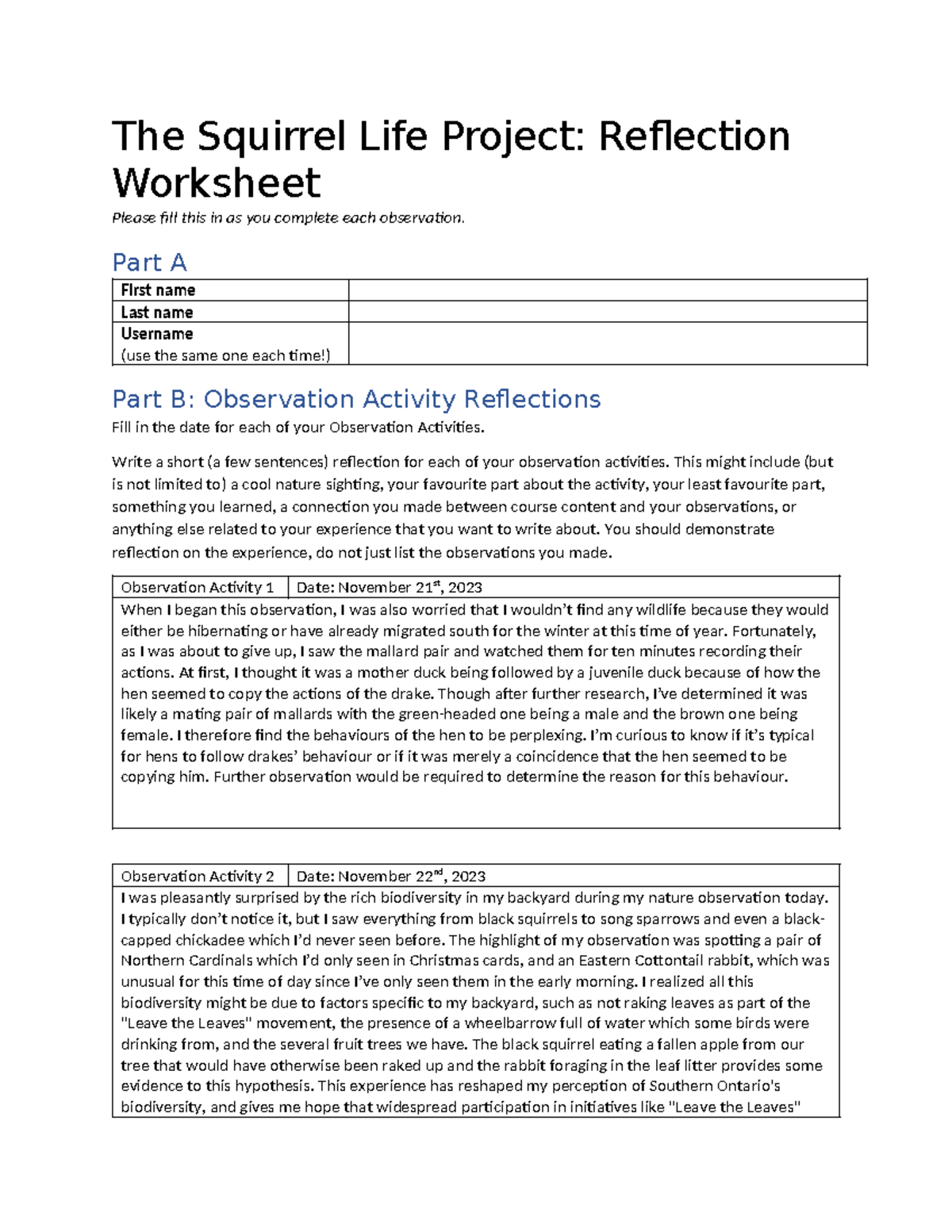 Squirrel Life Project Reflection Worksheet W23 - The Squirrel Life ...