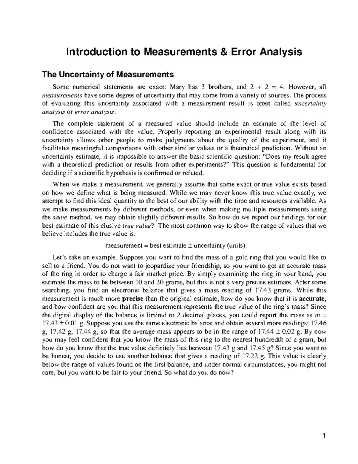 Error analysis msc - Introduction to Measurements Error Analysis The ...