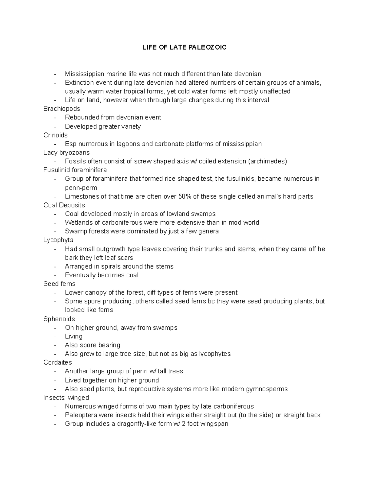 Life of Late Paleozoic - LIFE OF LATE PALEOZOIC - Mississippian marine ...