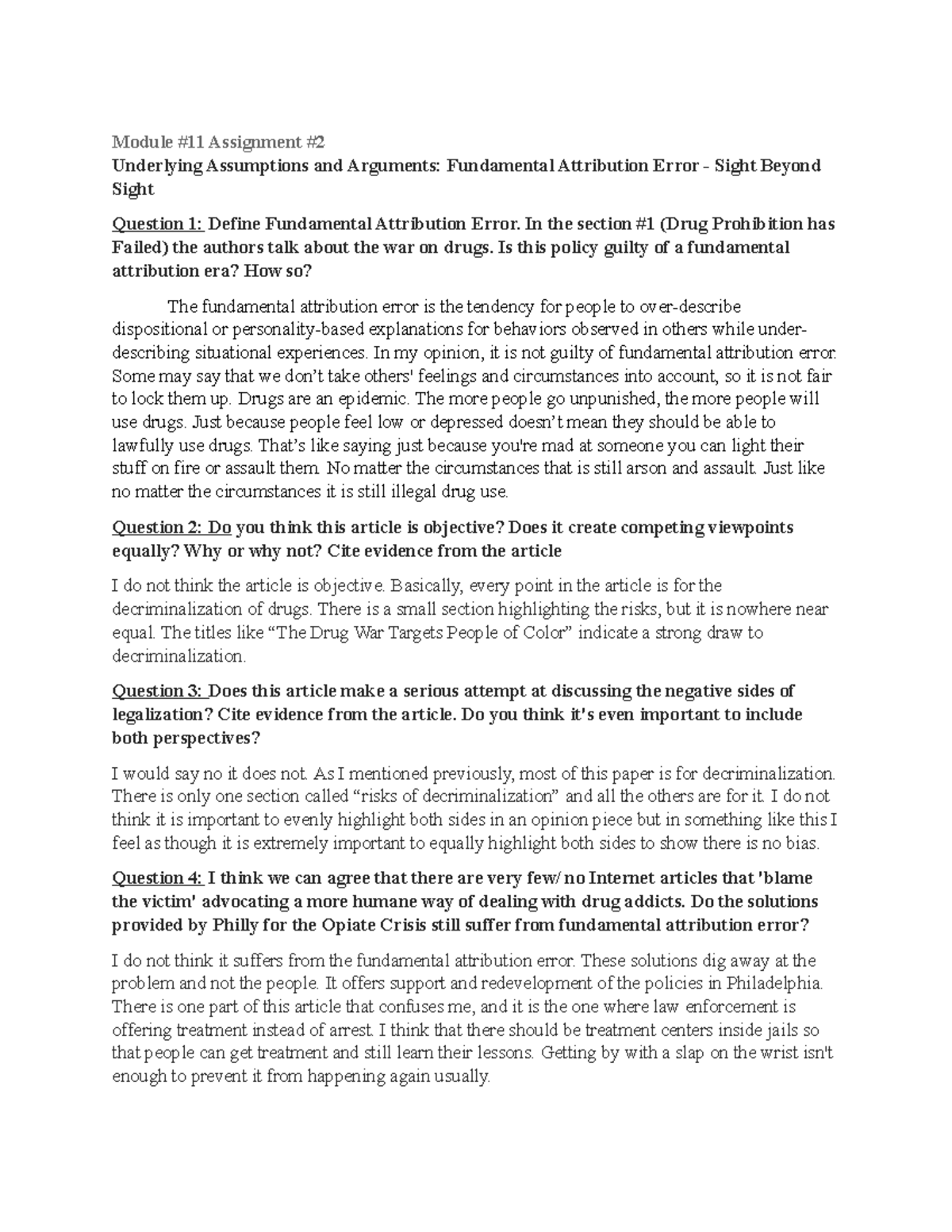 Module 11 Assignment 2 - Module #11 Assignment # Underlying Assumptions ...