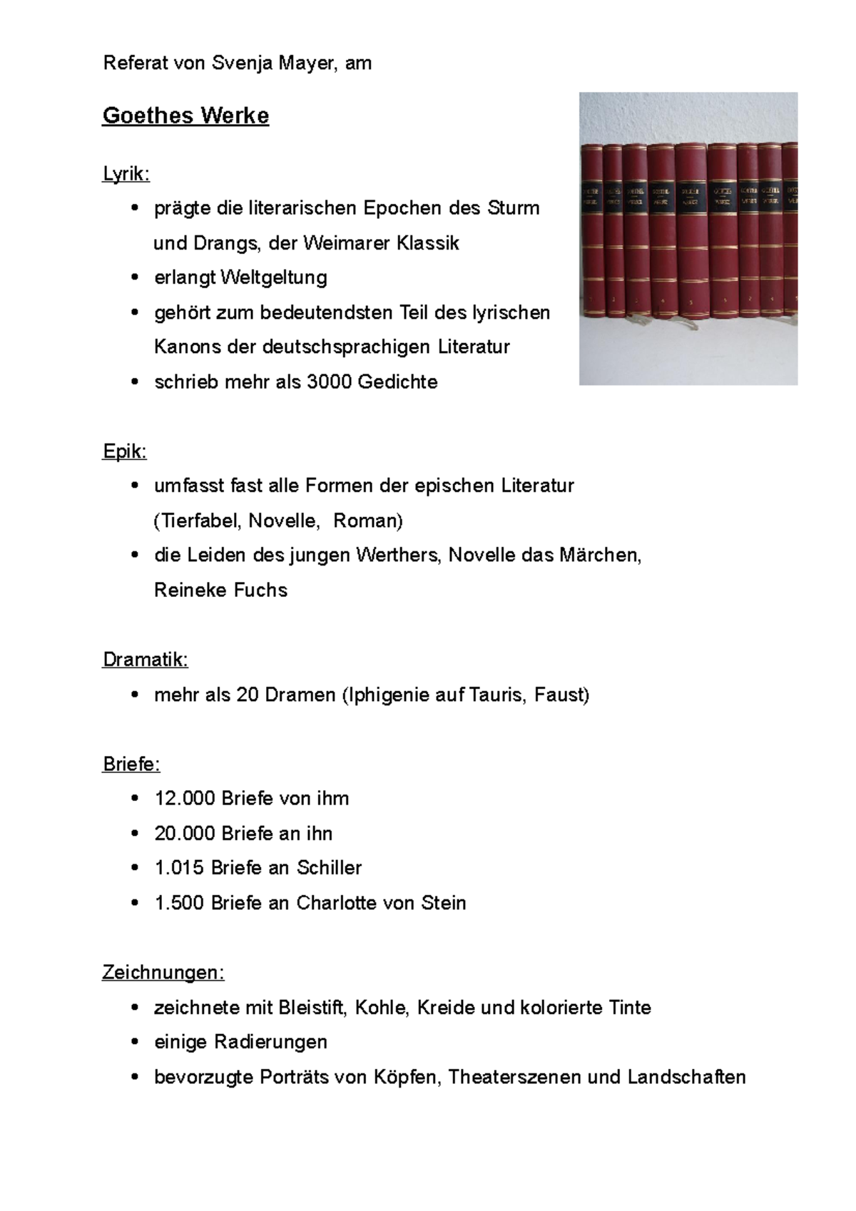 Deutsch Handout 1 - Referat von Svenja Mayer, am Goethes Werke Lyrik ...
