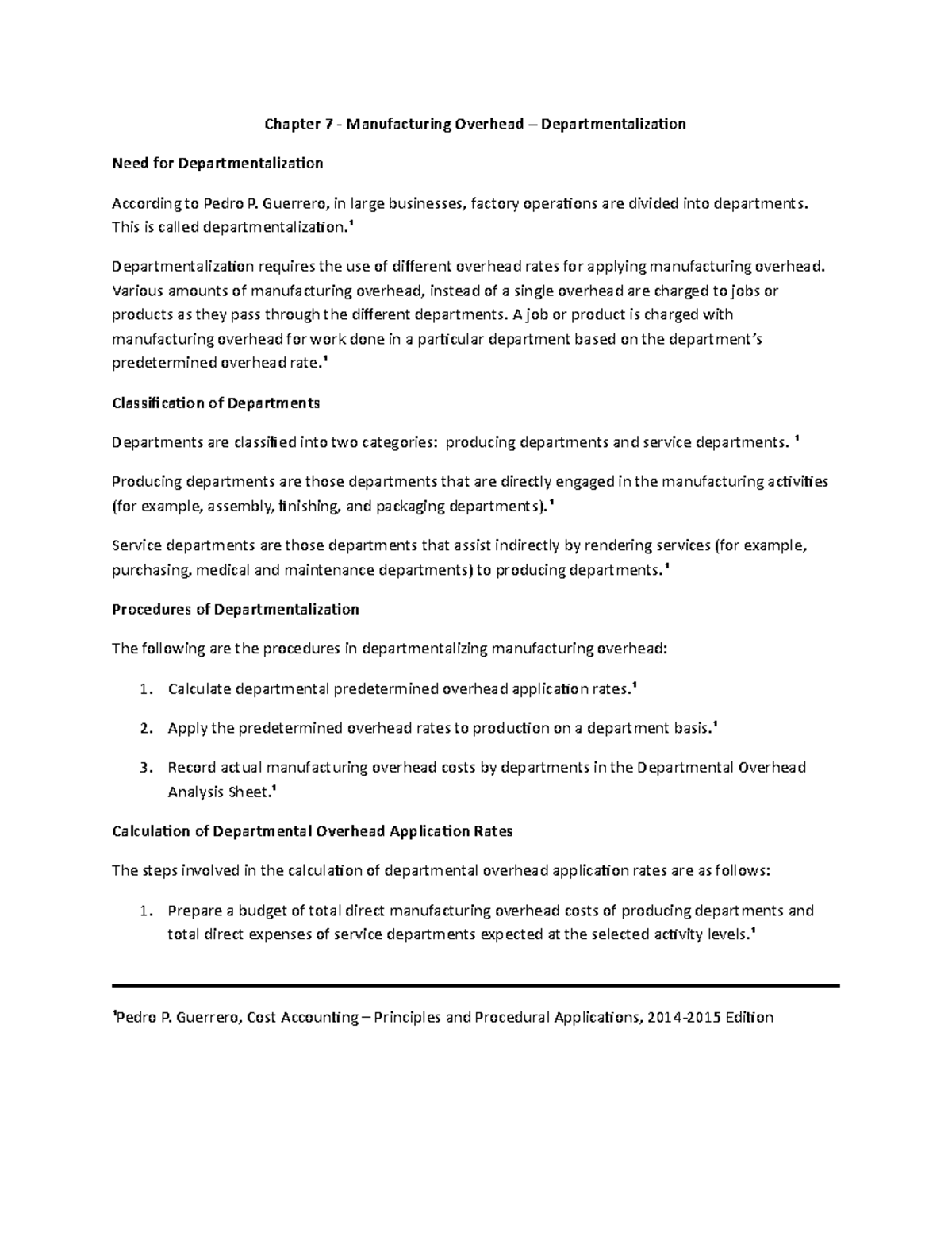 Manufacturing Overhead - Departmentalization (Module on Cost Accounting ...
