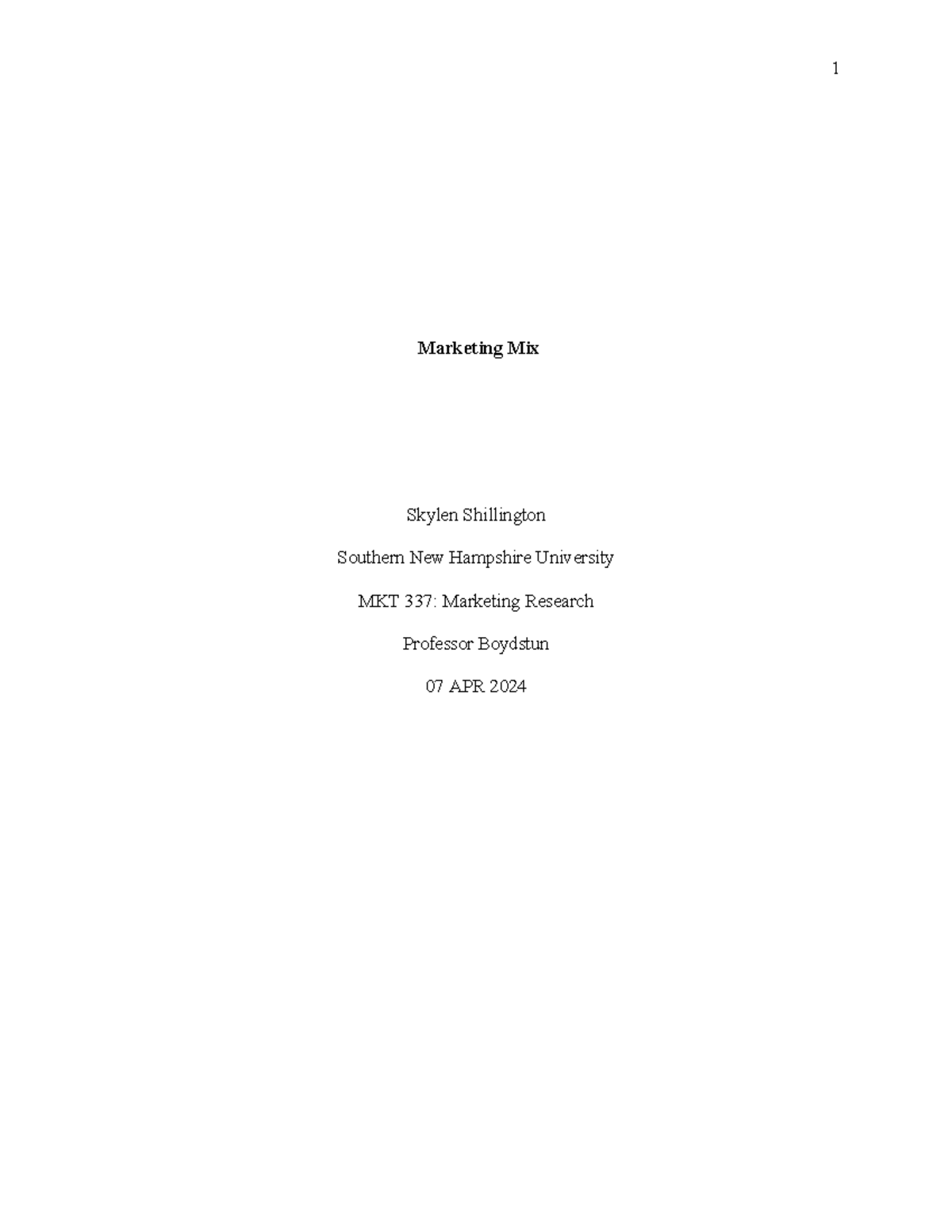 MKT 337 Module Five Milestone Two Template - Marketing Mix Skylen ...