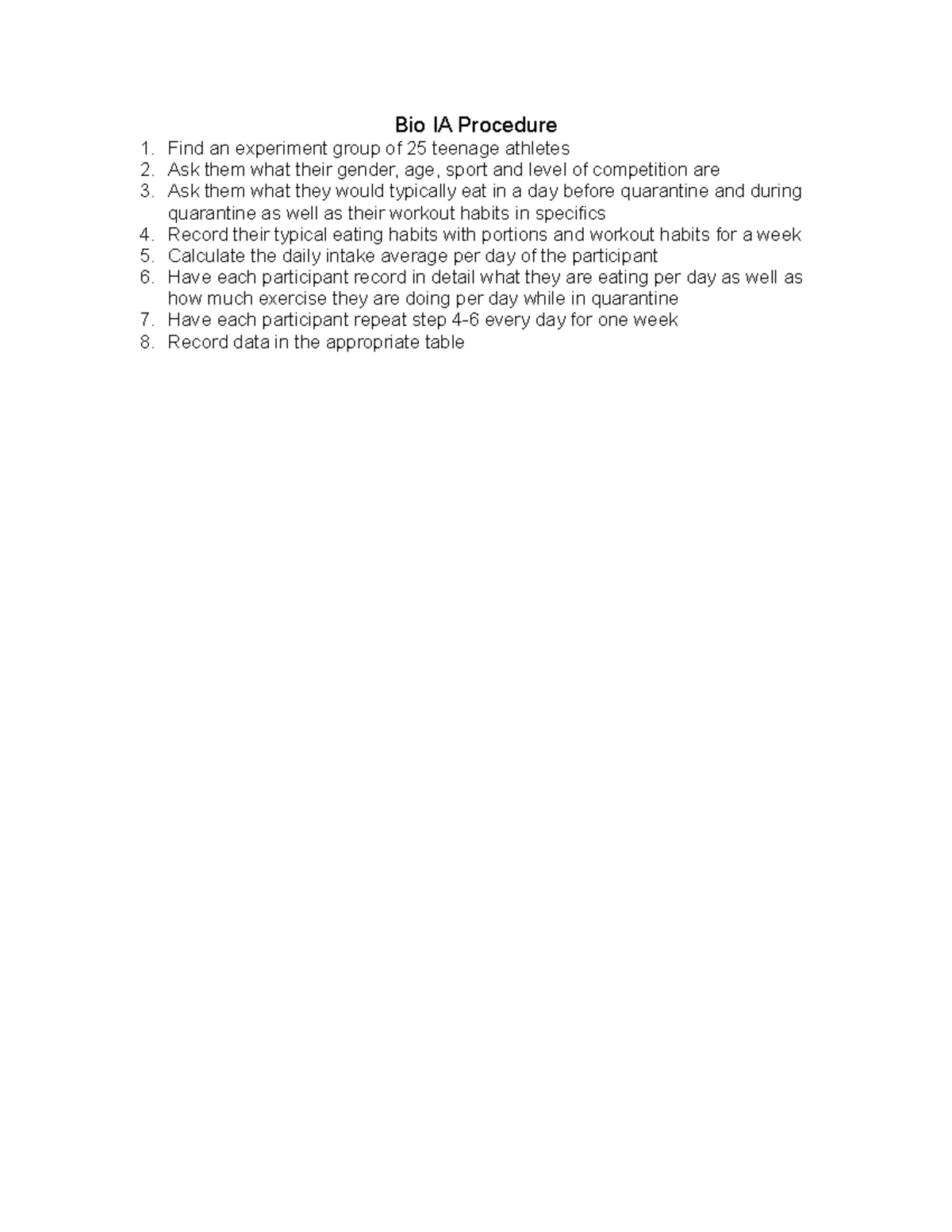 bio ia notes for you - Bio IA Procedure Find an experiment group of 25 ...
