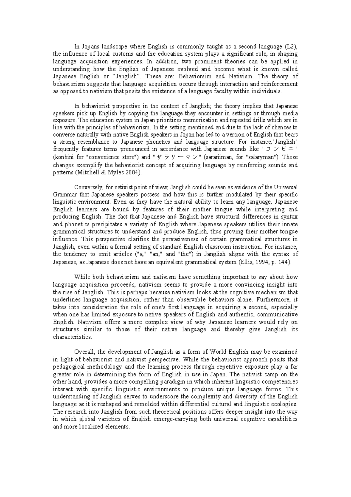 BSED ENG 2B ( Working Paper Featuring Japanese English) - In Japans landscape where English is ...