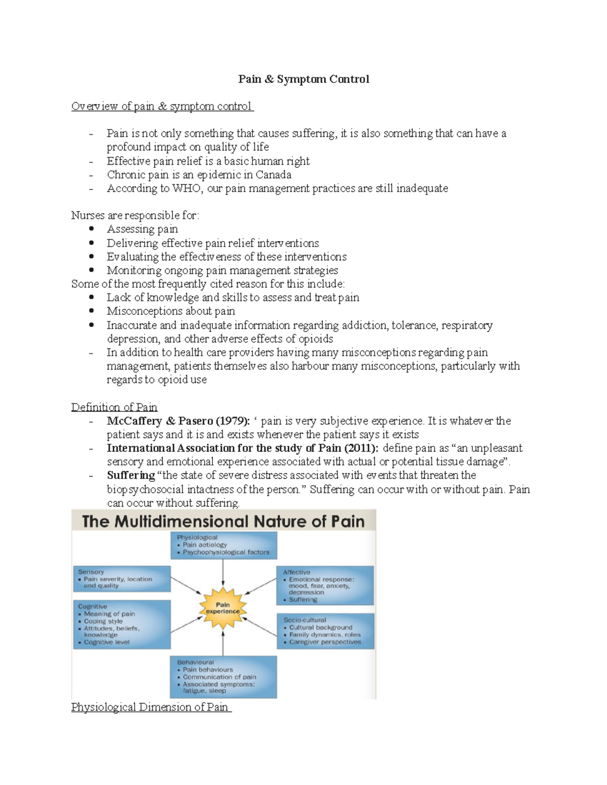 Pain - Notes - Pain & Symptom Control Overview of pain & symptom ...