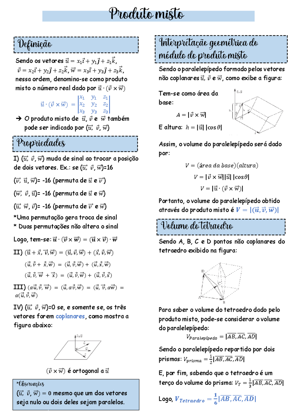 Produto misto - Resumo vetores e geometria analitica - Sendo os vetores ...