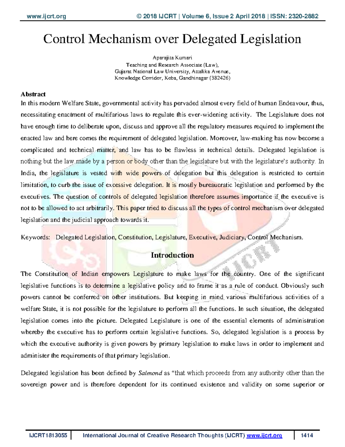 Control Mechanism of D L - Control Mechanism over Delegated Legislation ...
