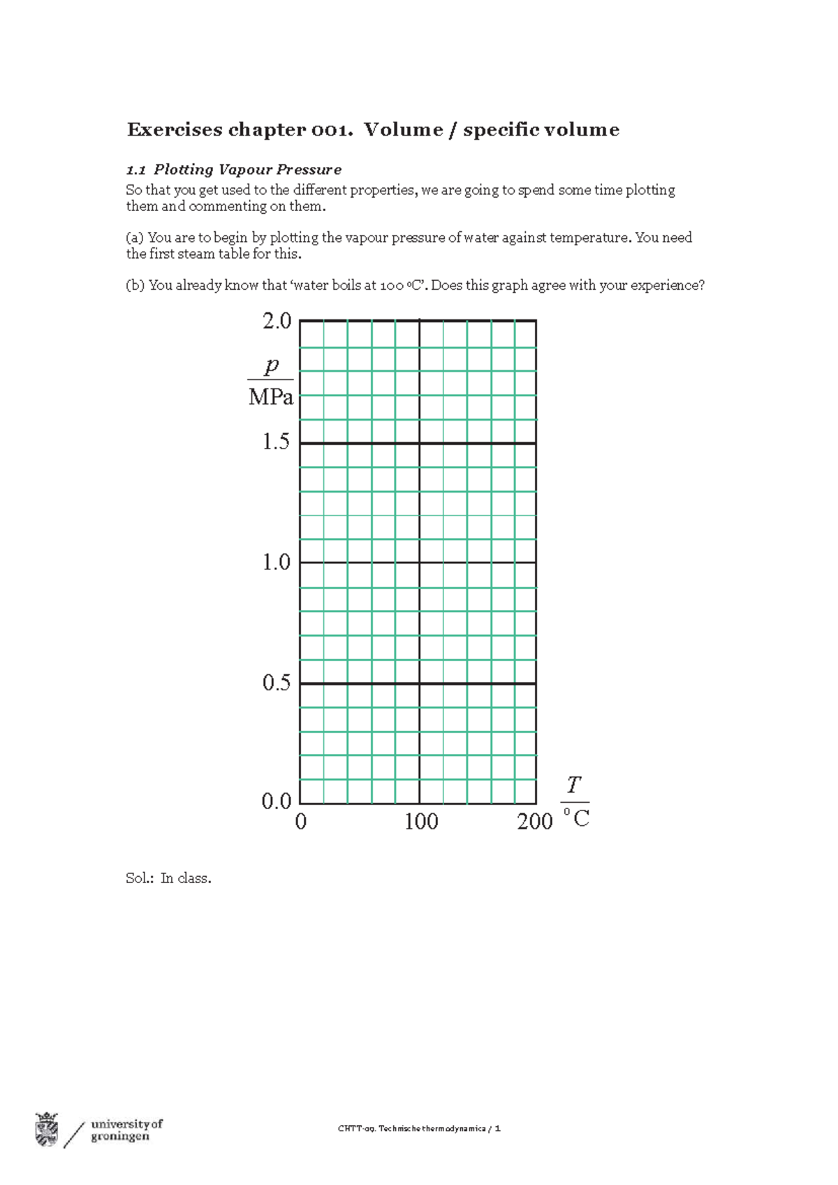 Exercises Chapter 1 - Exercises chapter 001. Volume / specific volume 1 Plotting Vapour Pressure ...