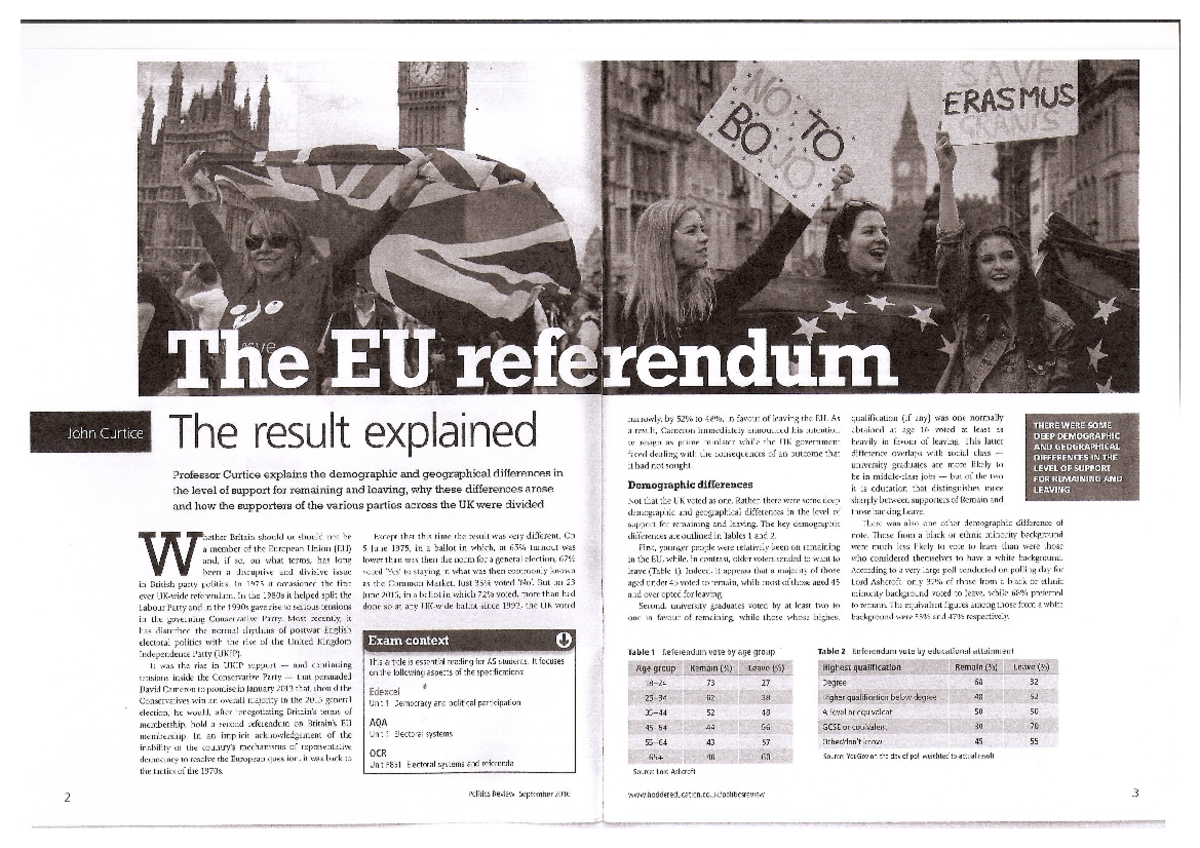 The EU referendum explained by John Curtice - Studocu