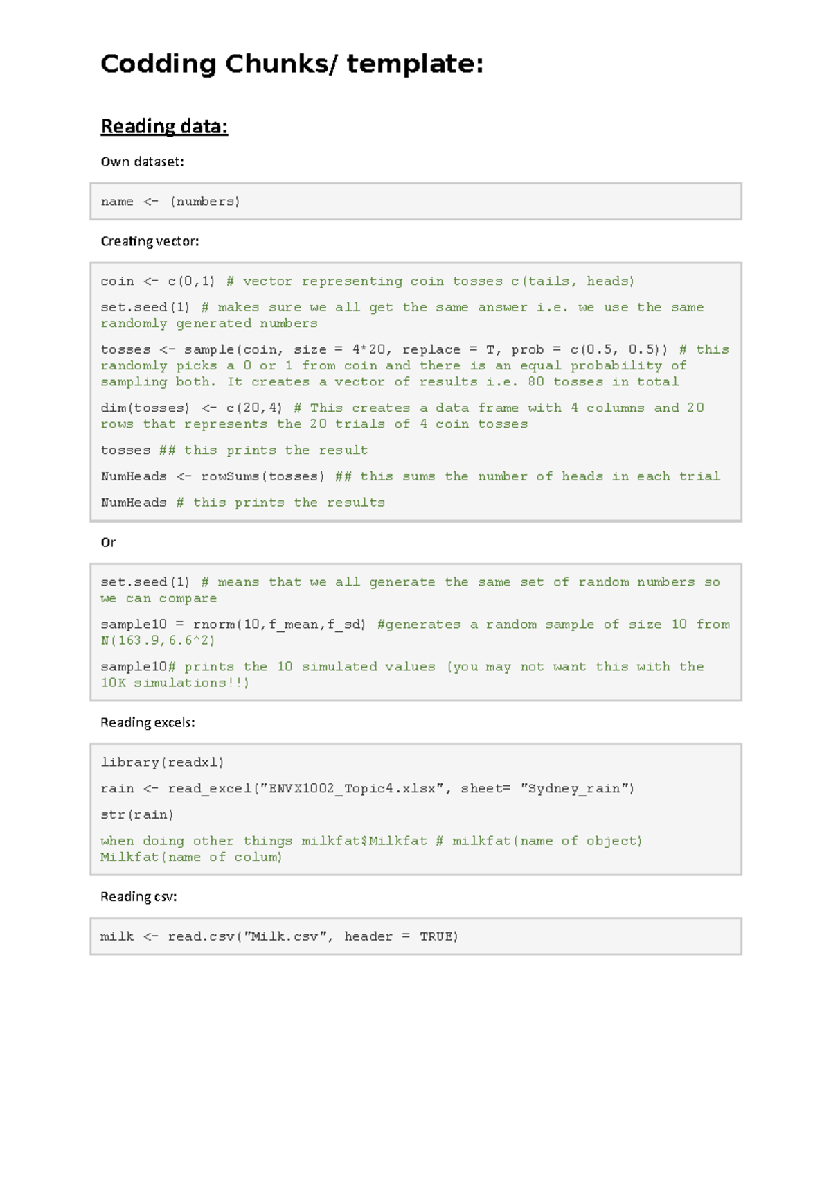 Mid semester Quiz Codding Chunks template - Codding Chunks/ template ...