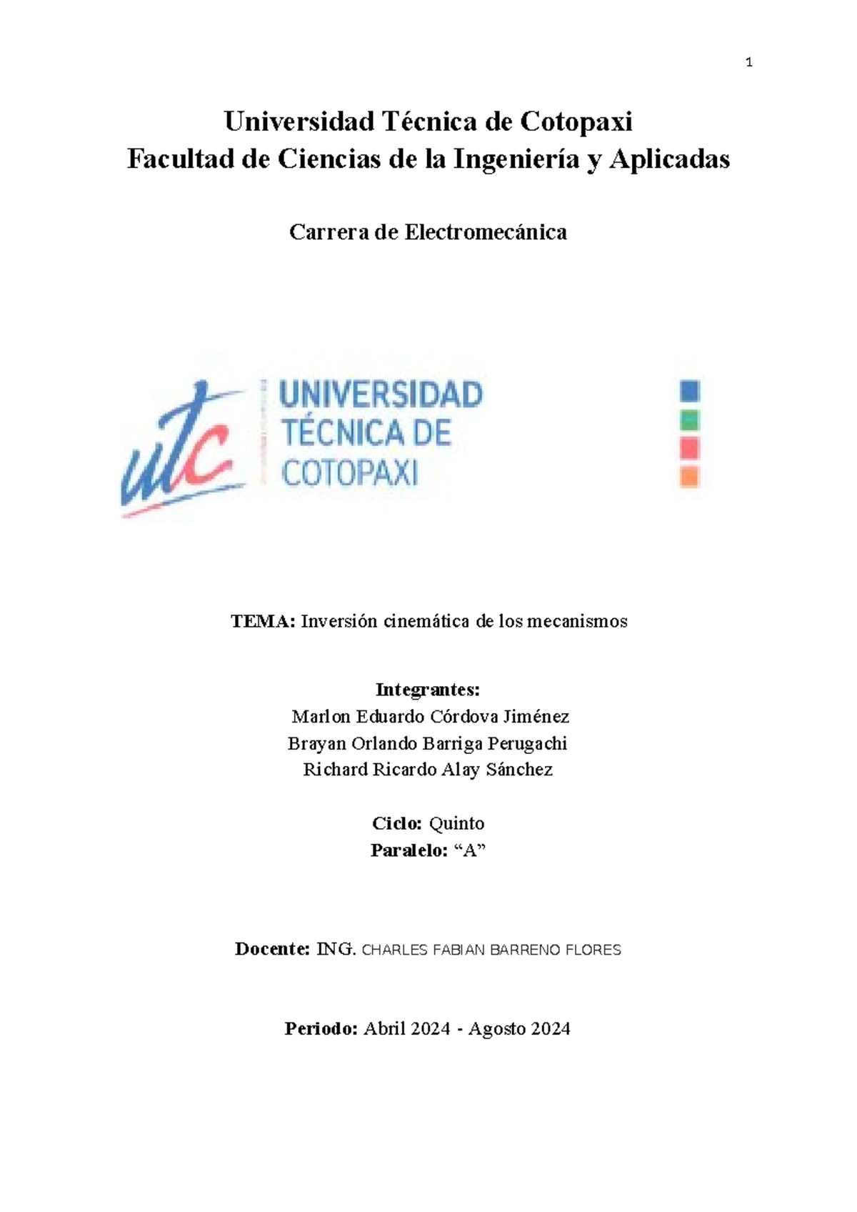 Inversion cinematica de mecanismos - Universidad Técnica de Cotopaxi ...