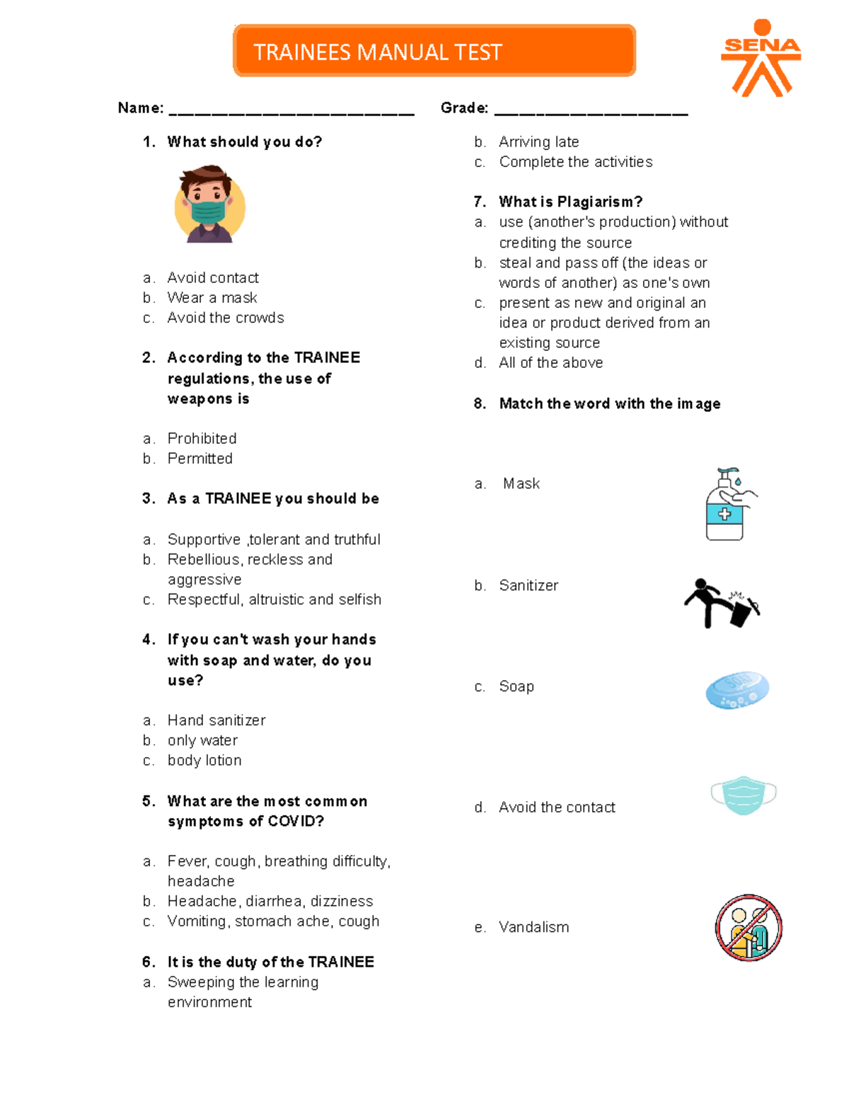 English TEST - Apuntes suma - Name: _____________________________ Grade