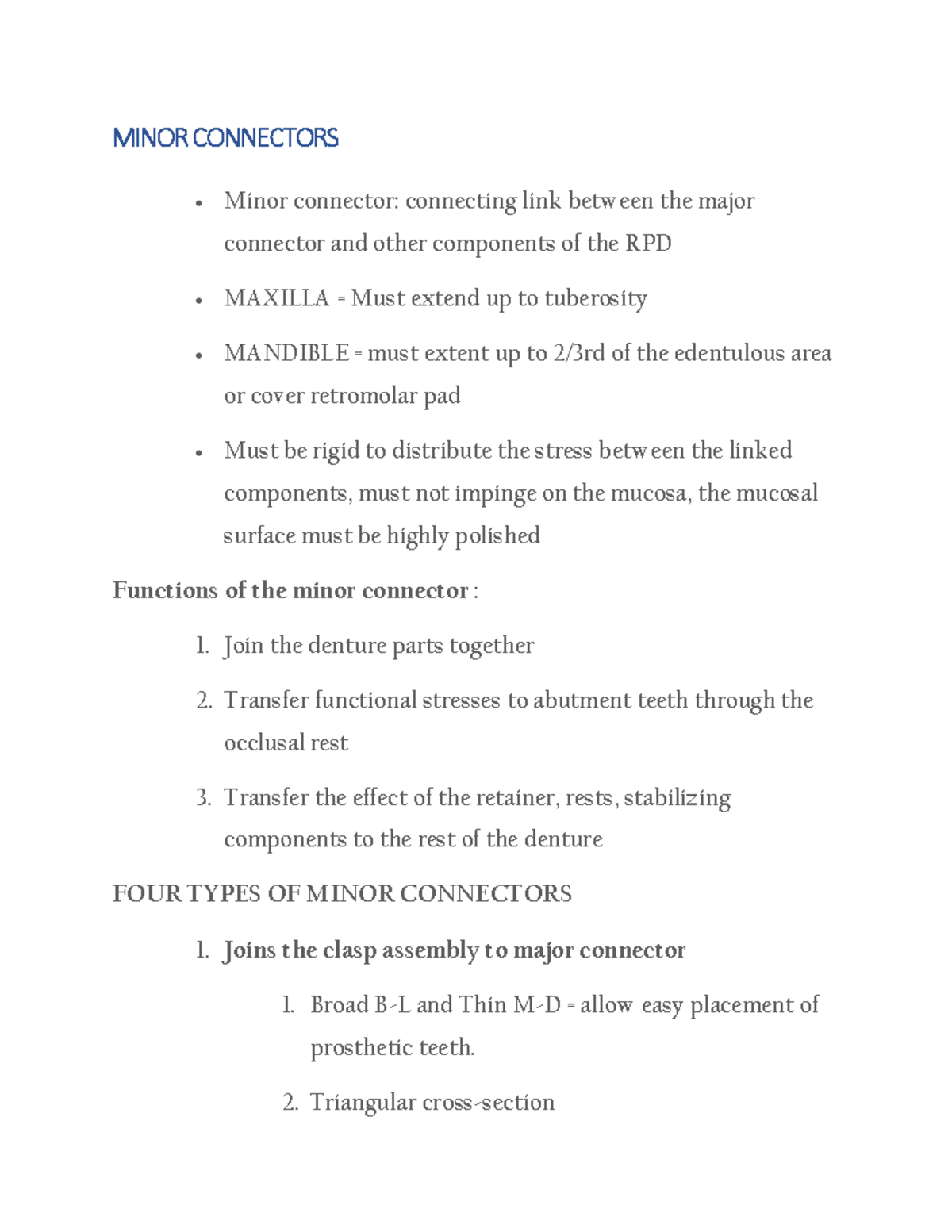 Minor Connectors - Prosthodontics - MINOR CONNECTORS Minor connector ...