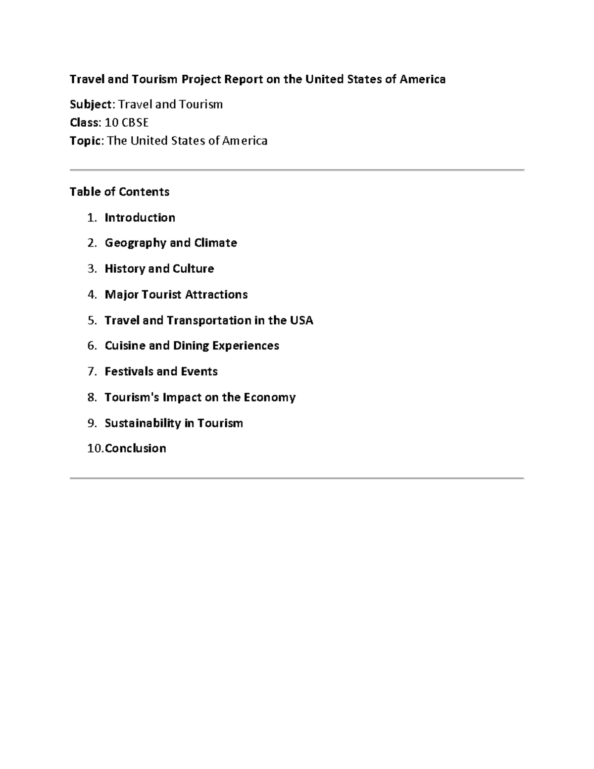 Kanchan project - Travel and Tourism Project Report on the United ...