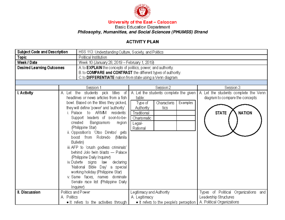 HSS-113 Week-10 Political-Instituions - University of the East ...