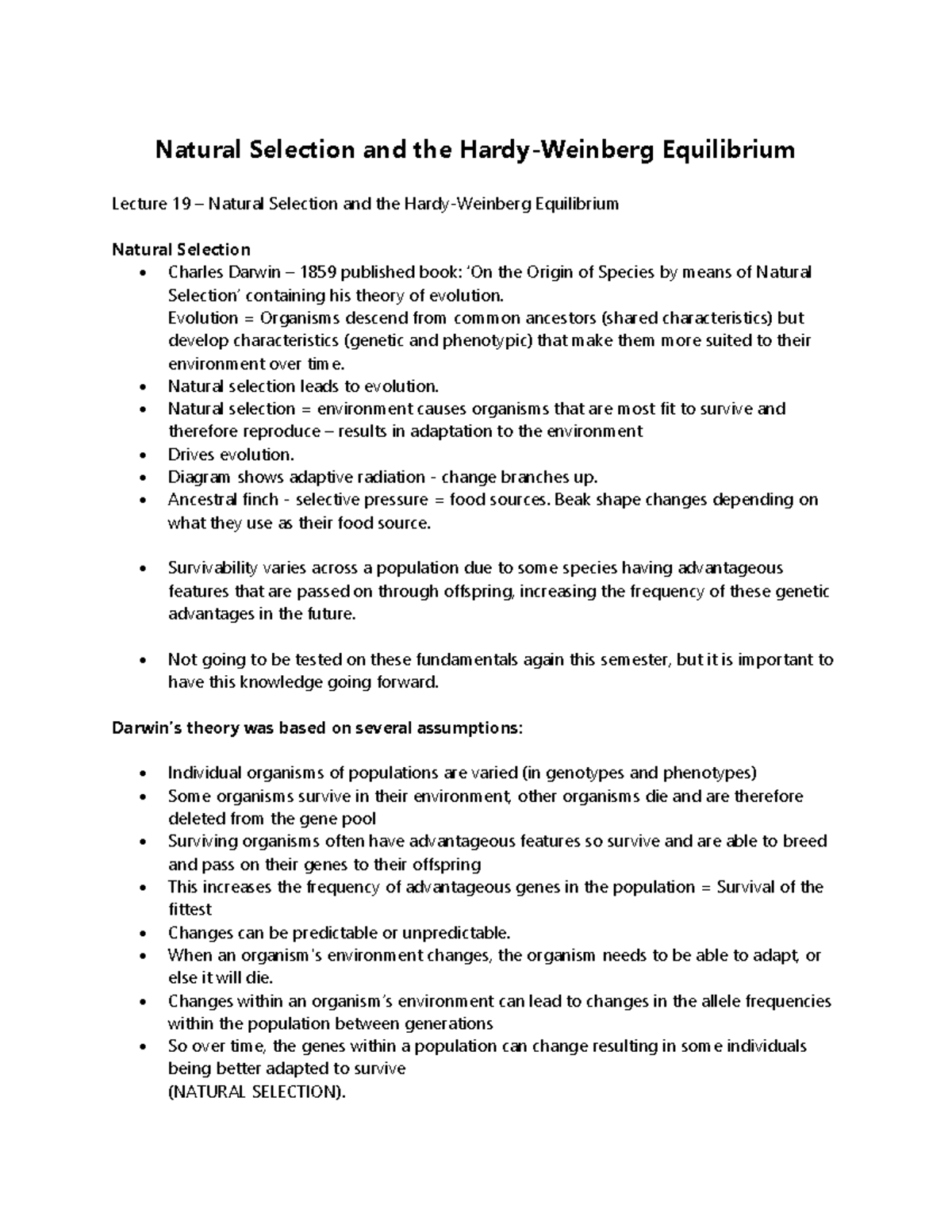 Lecture 19 HWE - Notes on the Hardy-Weinberg Equation - Natural ...