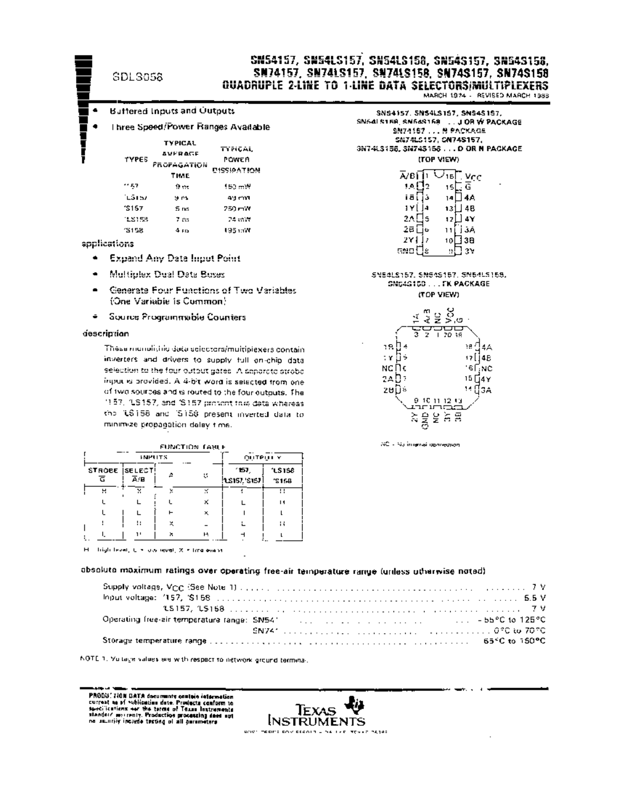 Datasheet SN74LS157 Texas Instruments - PACKAGE OPTION ADDENDUM ti 3 ...