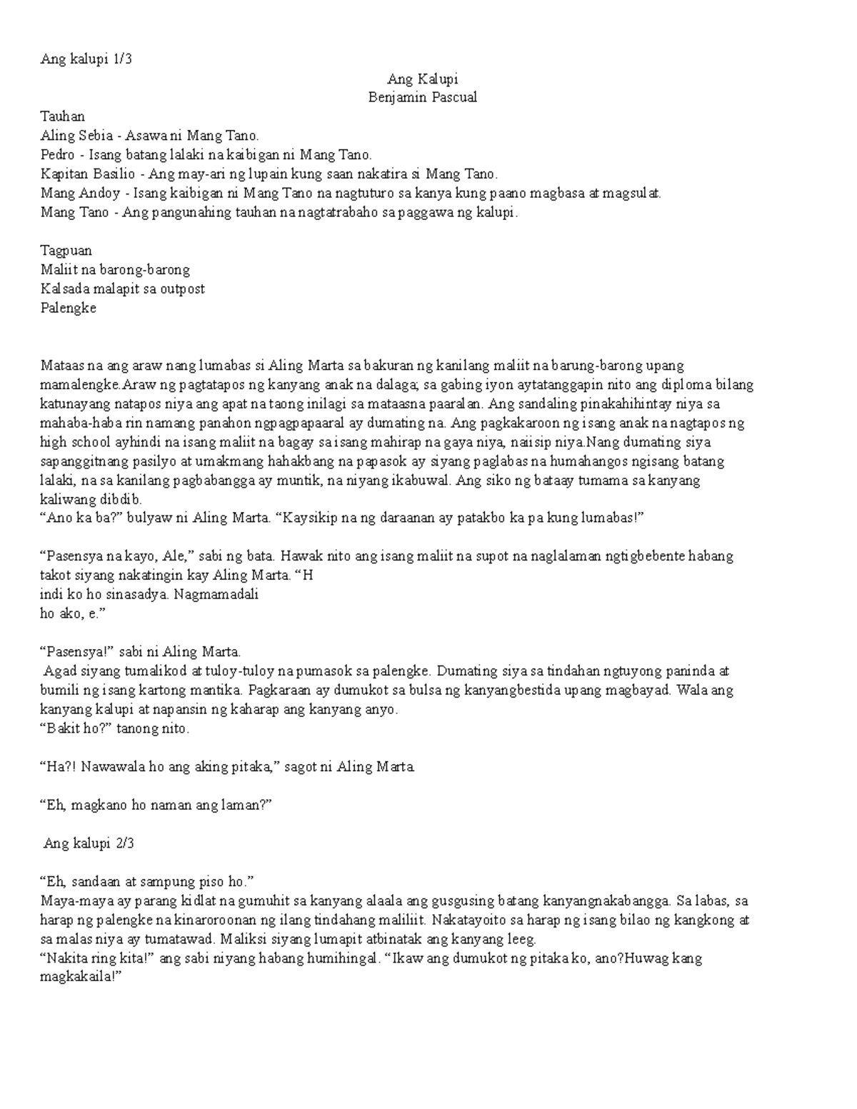 Ang Kalupi - Ang kalupi 1/ Ang Kalupi Benjamin Pascual Tauhan Aling ...