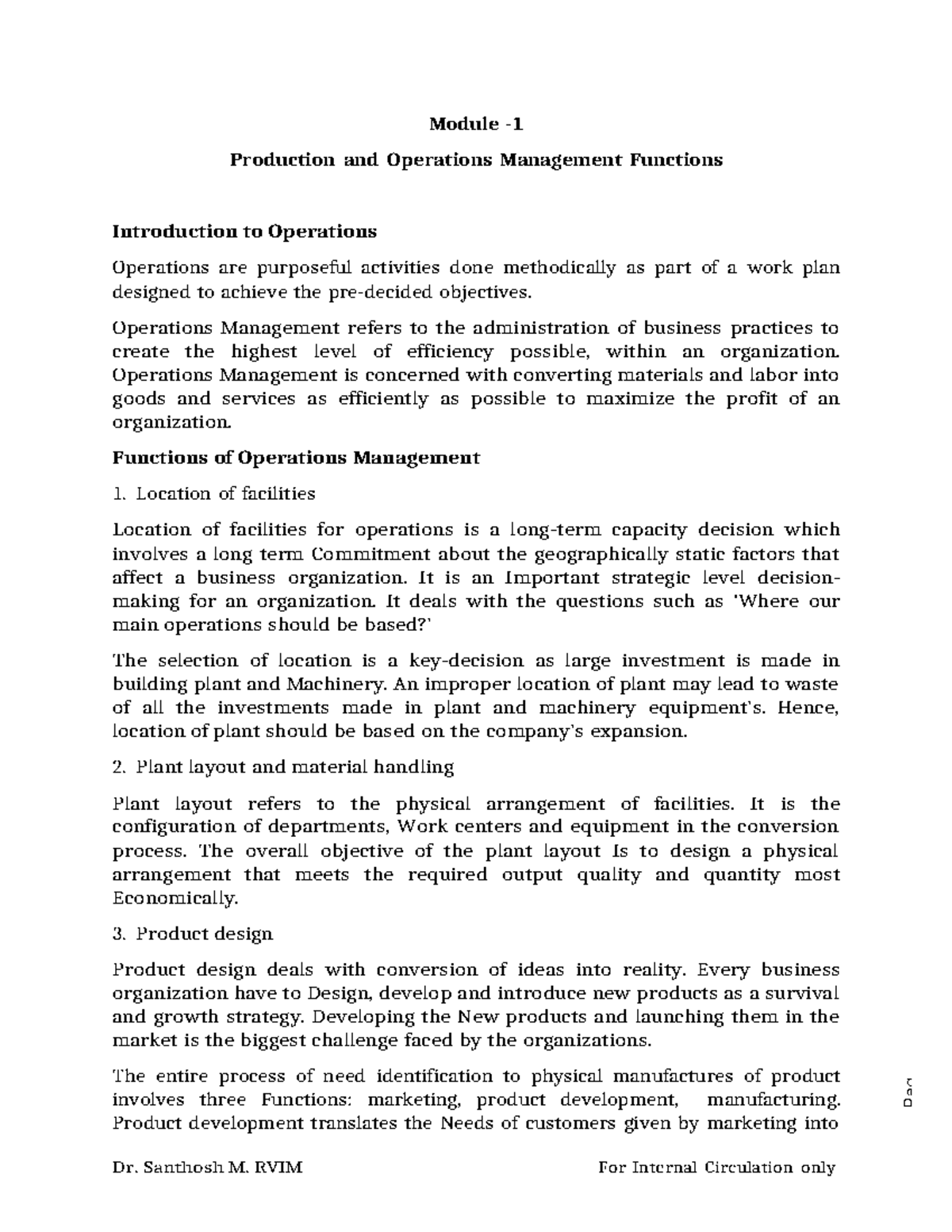 Module -1 - aaa - Module - Production and Operations Management Functions Introduction to ...