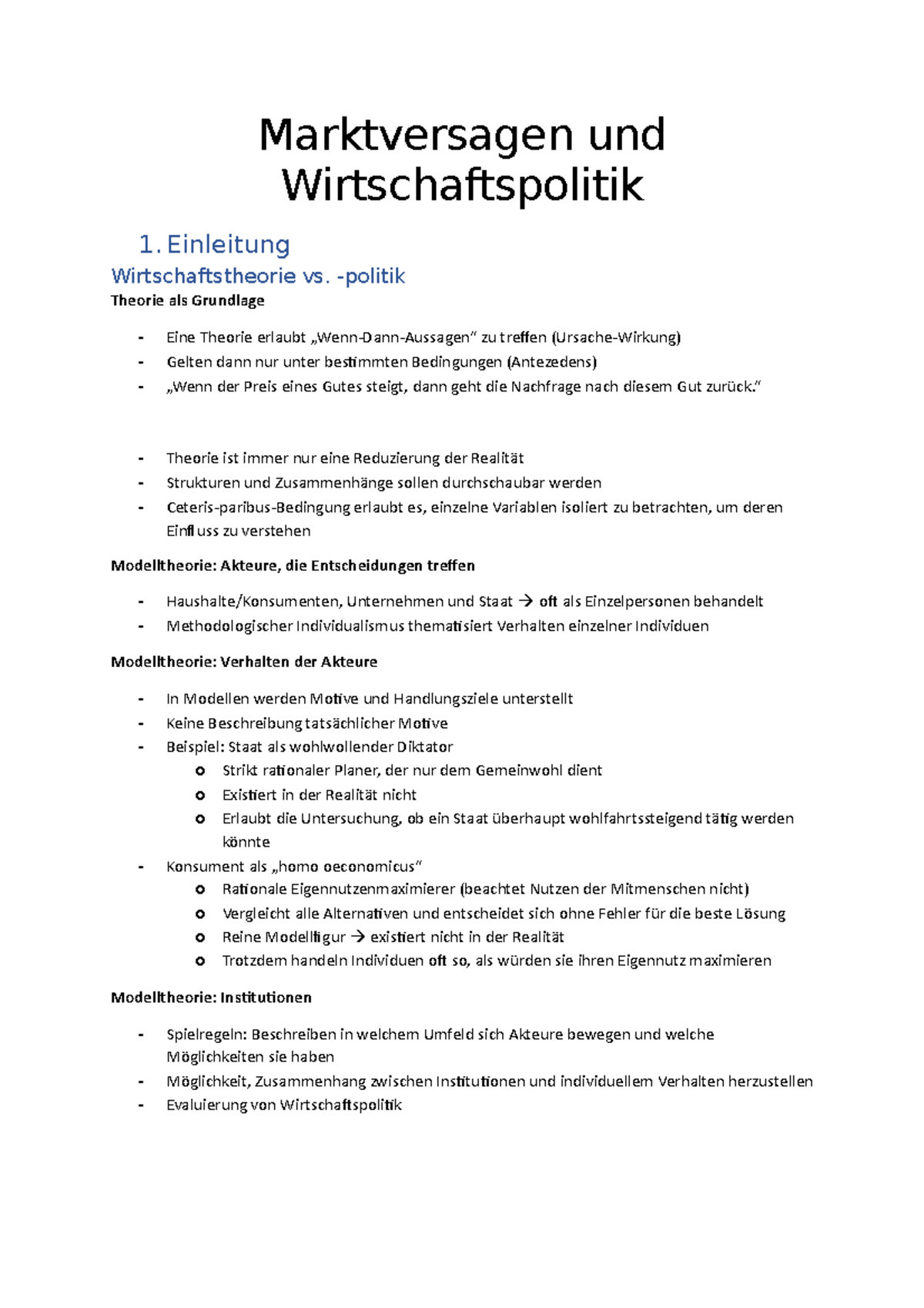 Zusammenfassung - Marktversagen - Marktversagen und Wirtschaftspolitik ...